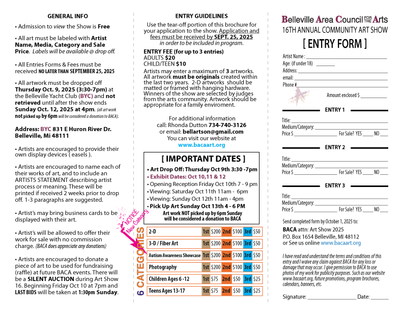 ART SHOW ENTRY FORM – Belleville Area Council for the Arts